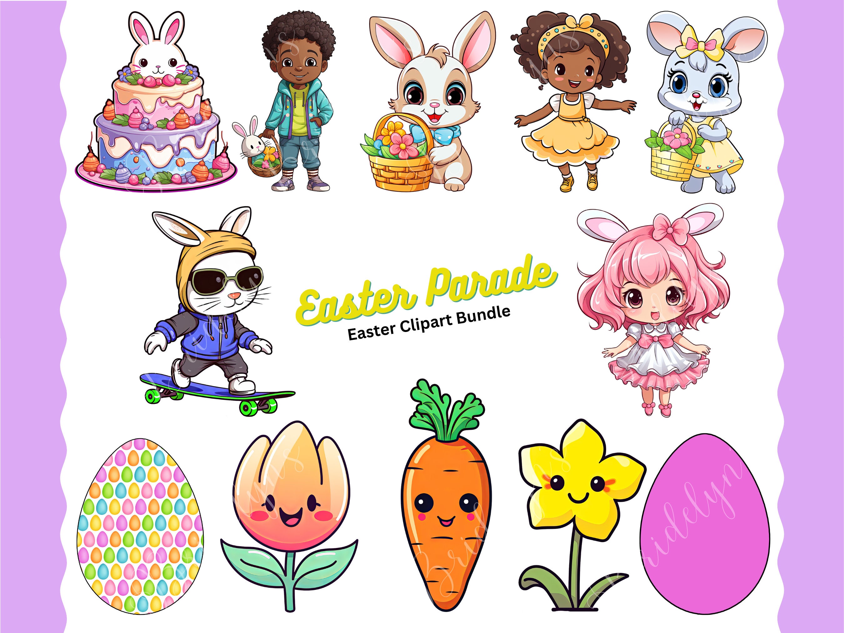 Cute Easter Clipart Bundle, Kawaii Easter Clipart, Printable Easter ...
