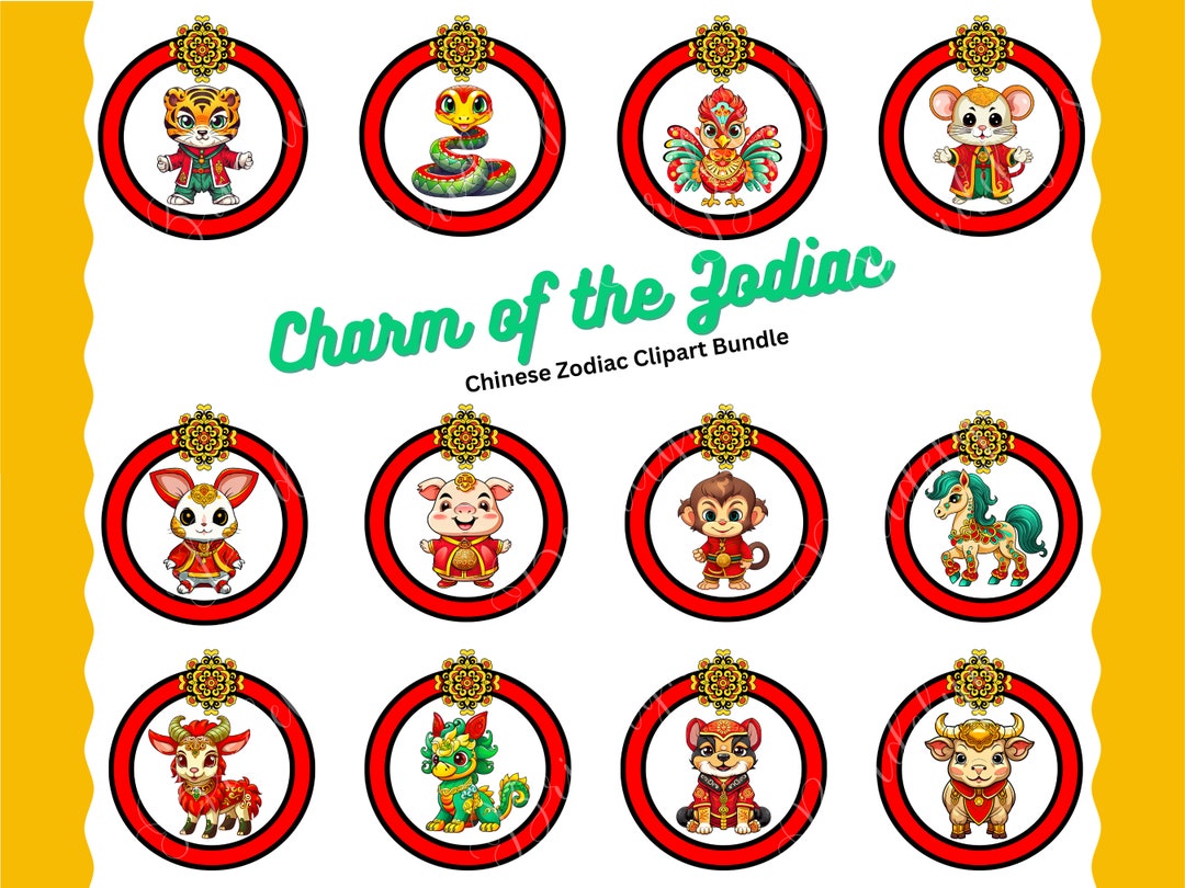 Chinese Zodiac Clipart Bundle, Kawaii Chinese Zodiac Animals PNG ...