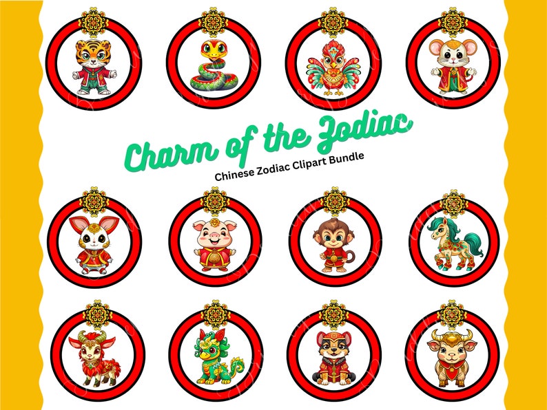 Chinese Zodiac Clipart Bundle, Kawaii Chinese Zodiac Animals PNG ...