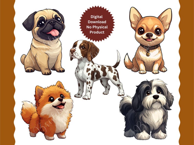 Cute Dog Breed Clipart Bundle, Chibi Dog Images, Puppy PNG Images ...