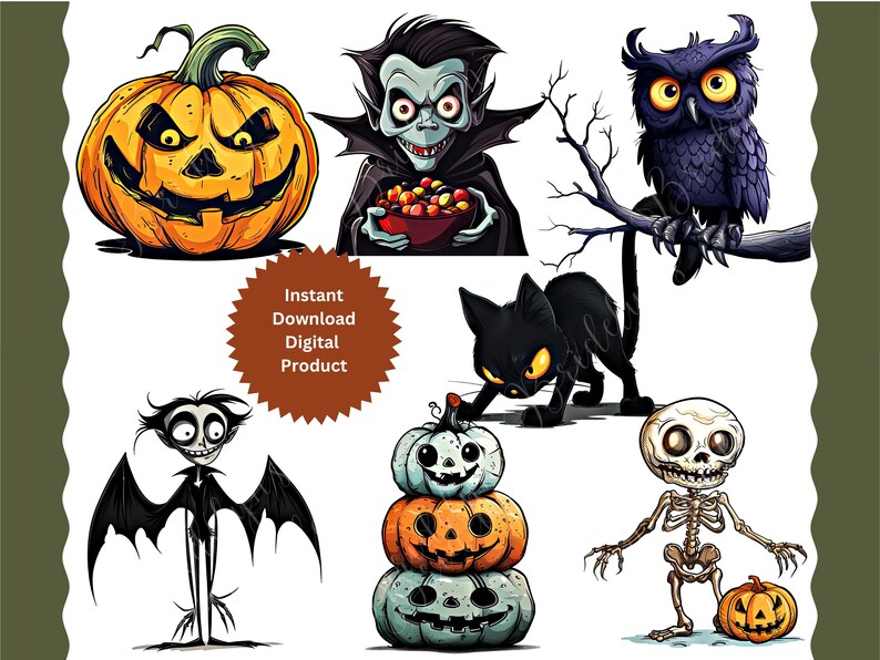 Creepy Halloween Clipart, Scary October Clipart, Scrapbooking Elements ...