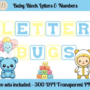Baby Block Alphabet Clipart Bundle, Printable Baby Block Font, Cute ...