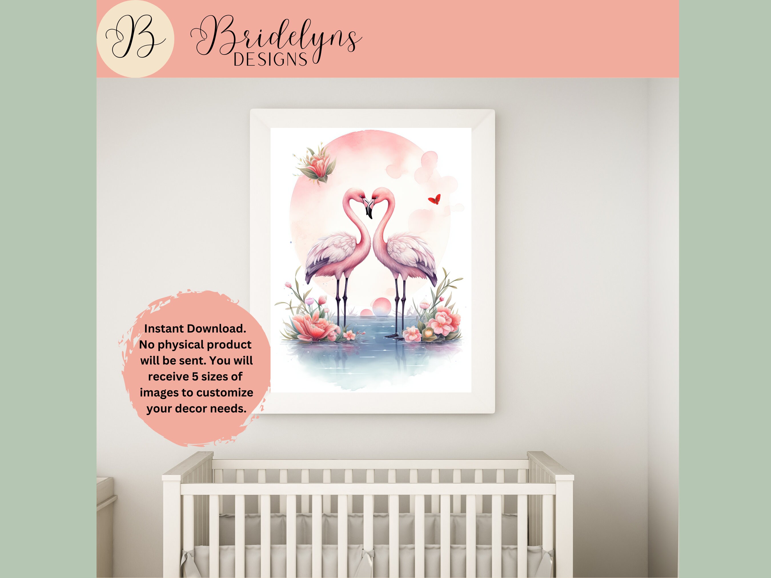 Chibi Digital Wall Art, Flamingo Theme Nursery, Adorable Wall Decor ...