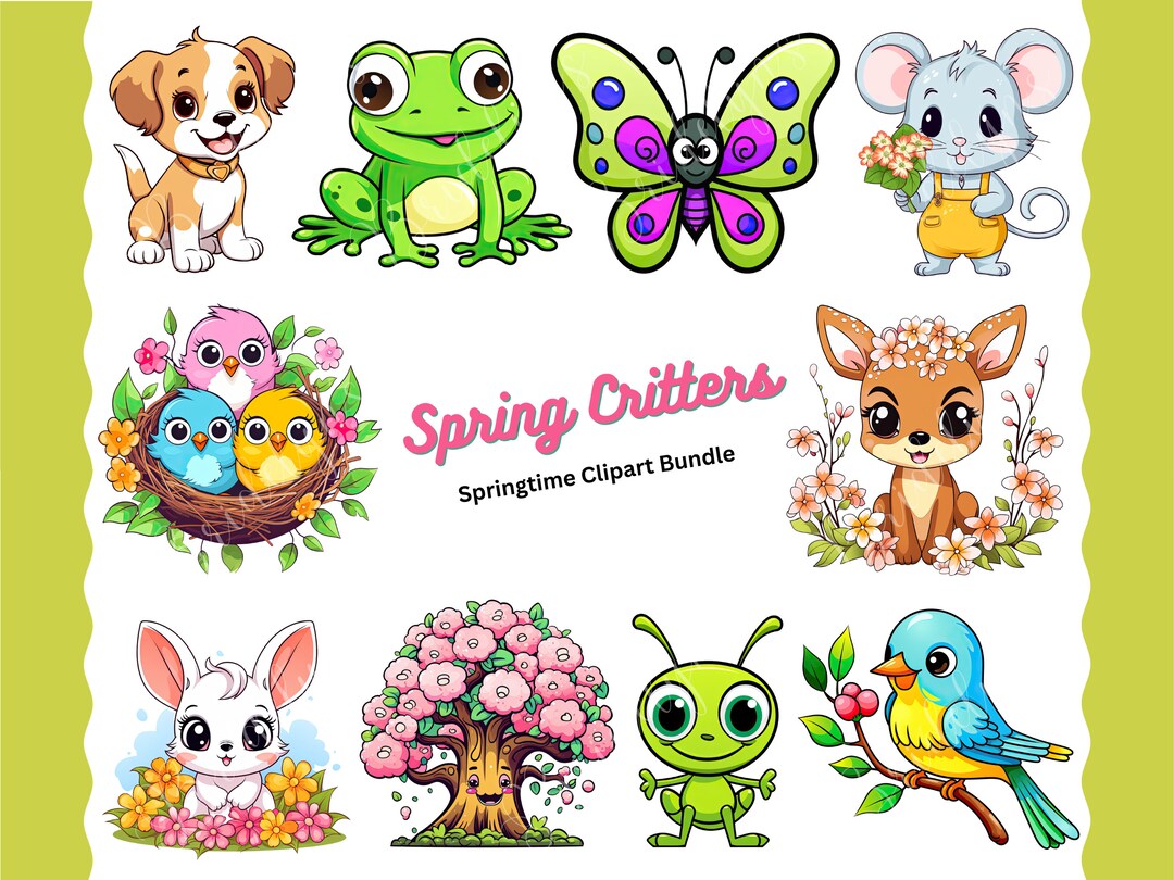 Cute Animal Clipart Bundle, Springtime Animal Clipart, Kawaii Animal ...