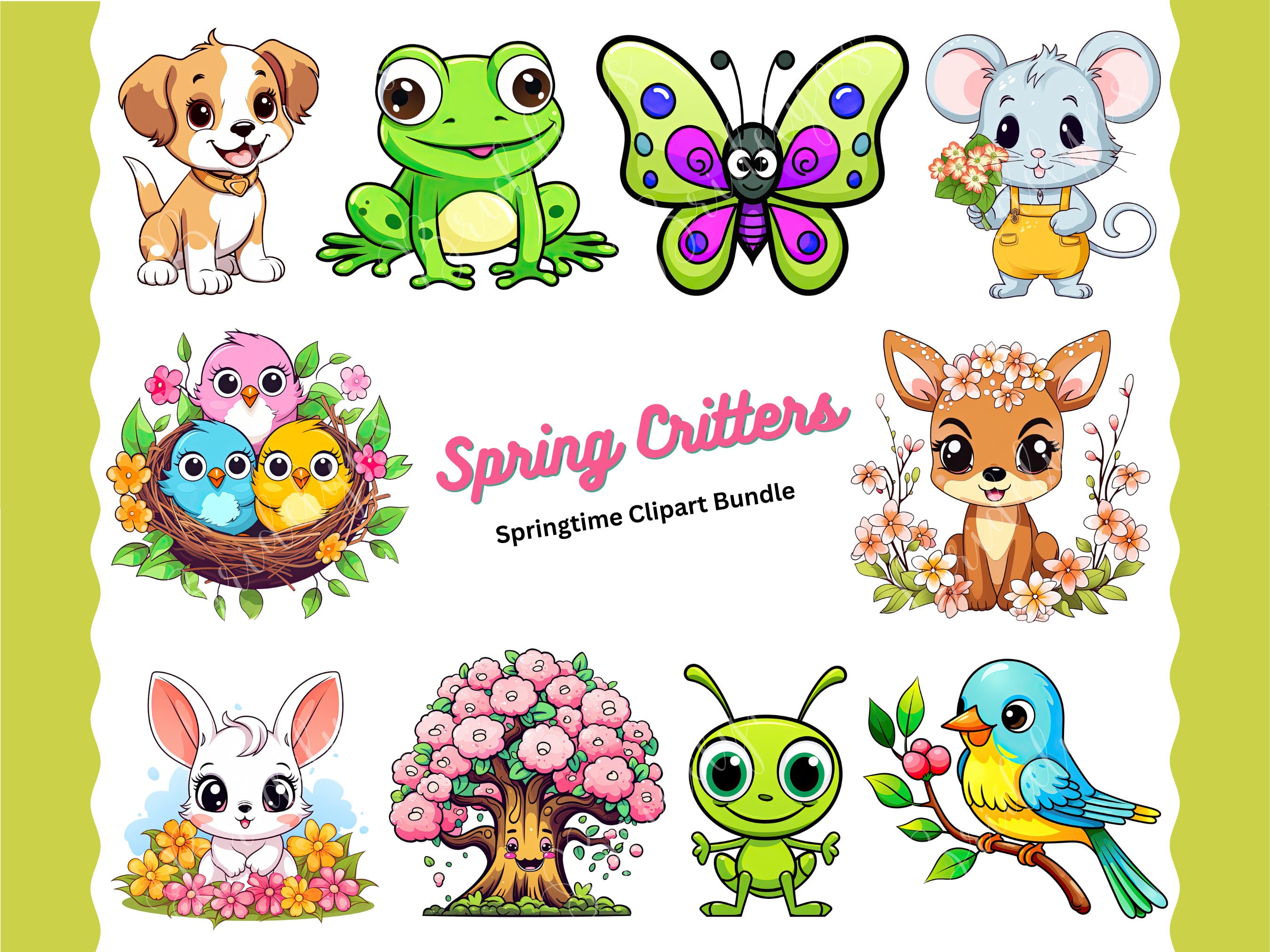 Cute Animal Clipart Bundle, Springtime Animal Clipart, Kawaii Animal ...