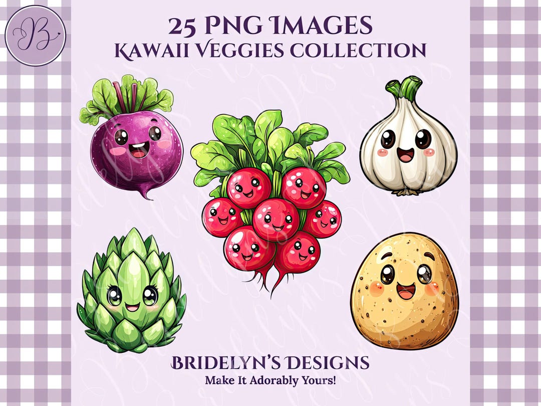 Cheerful Kawaii Vegetable Clipart Bundle, Kawaii Veggie Set, Colorful ...