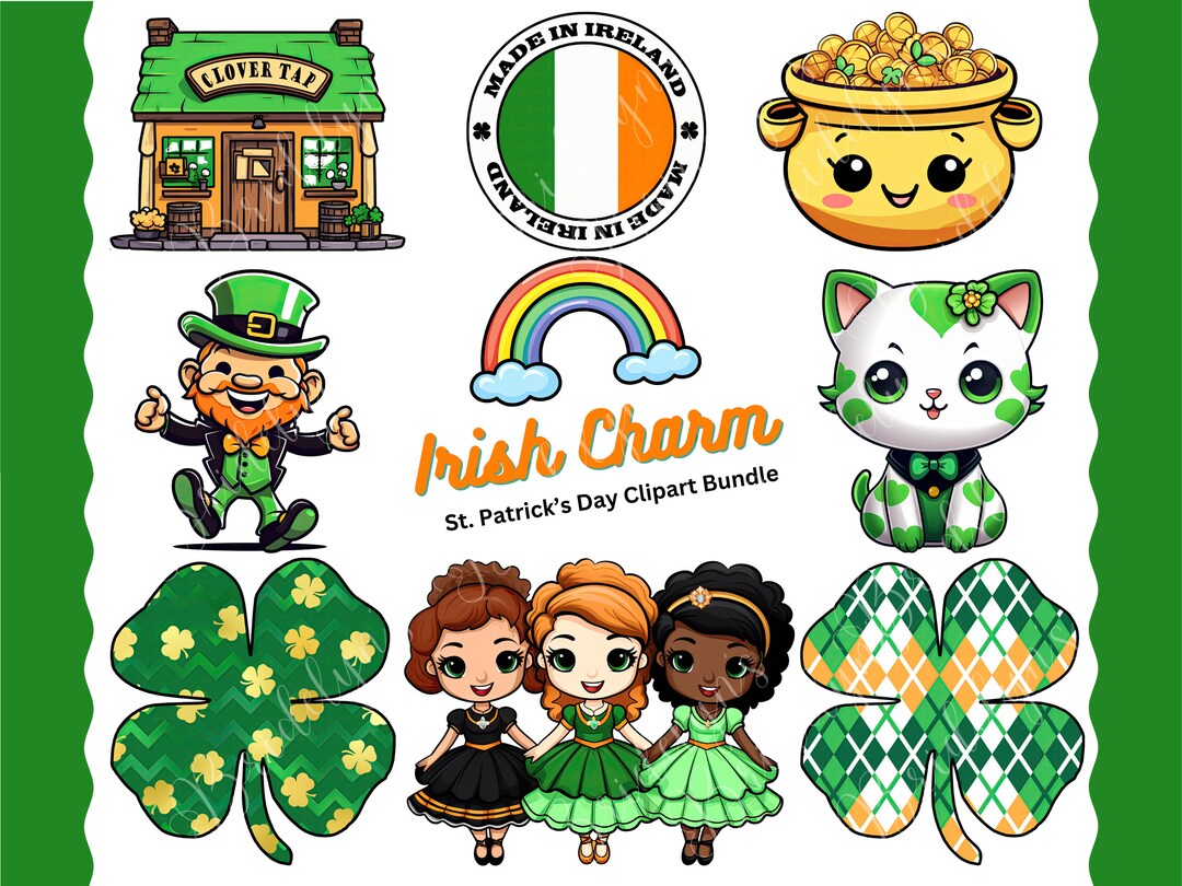 St Patricks Clipart Bundle, Irish Clipart, Ireland PNG, Irish Kawaii ...