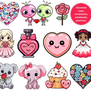 Valentines Clipart Bundle, Kawaii Valentine's Day Elements, Cute Love ...