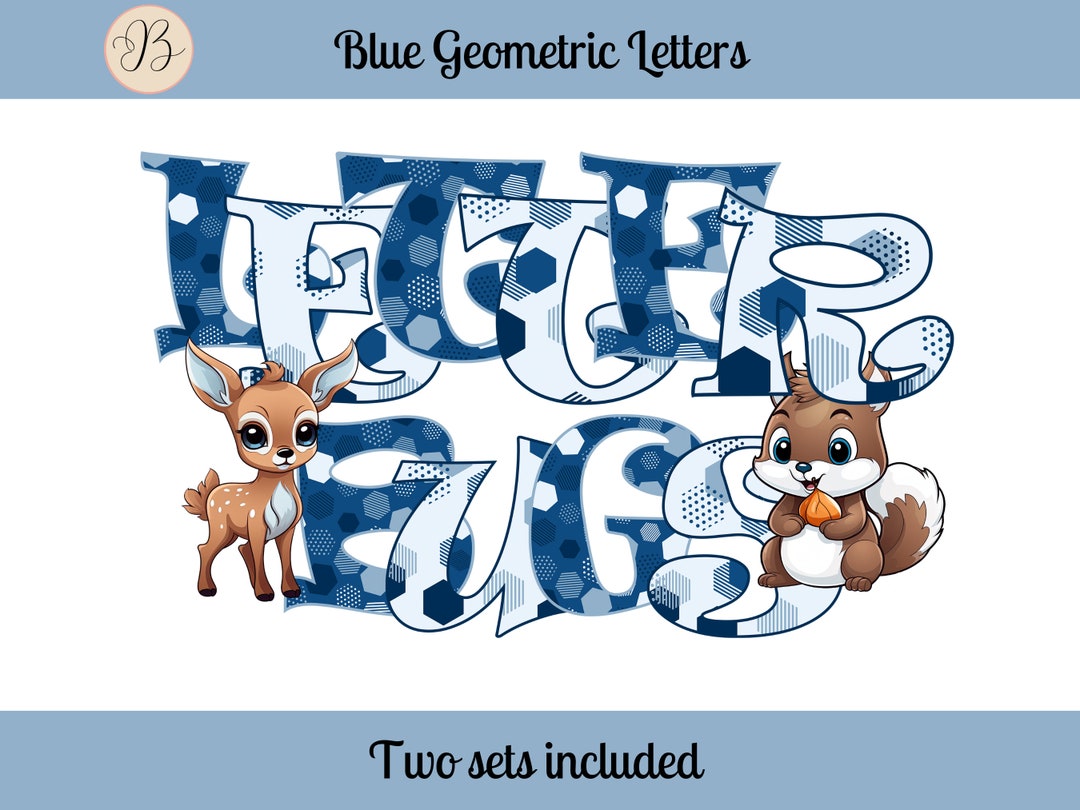 Modern Hexagon Alphabet Clipart, Blue Doodle Letters, Printable ...