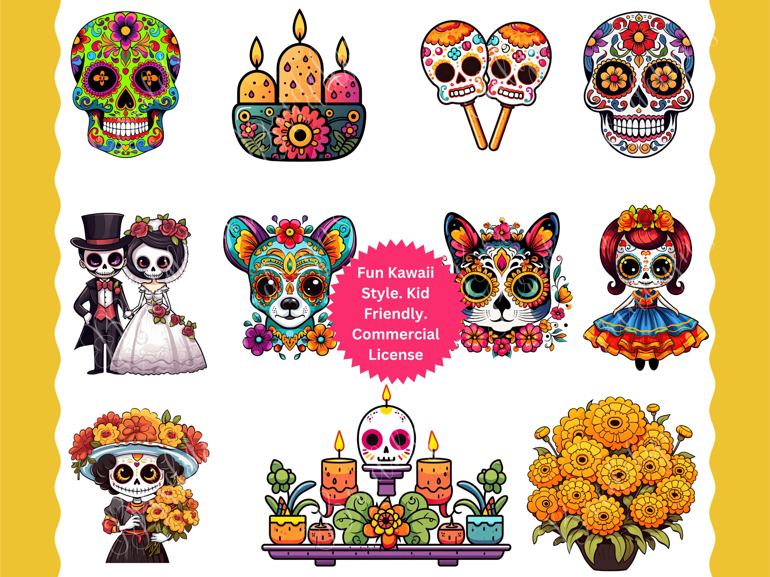 Cute Day of the Dead Clipart Bundle, Kawaii Dia De Los Muertos Images ...