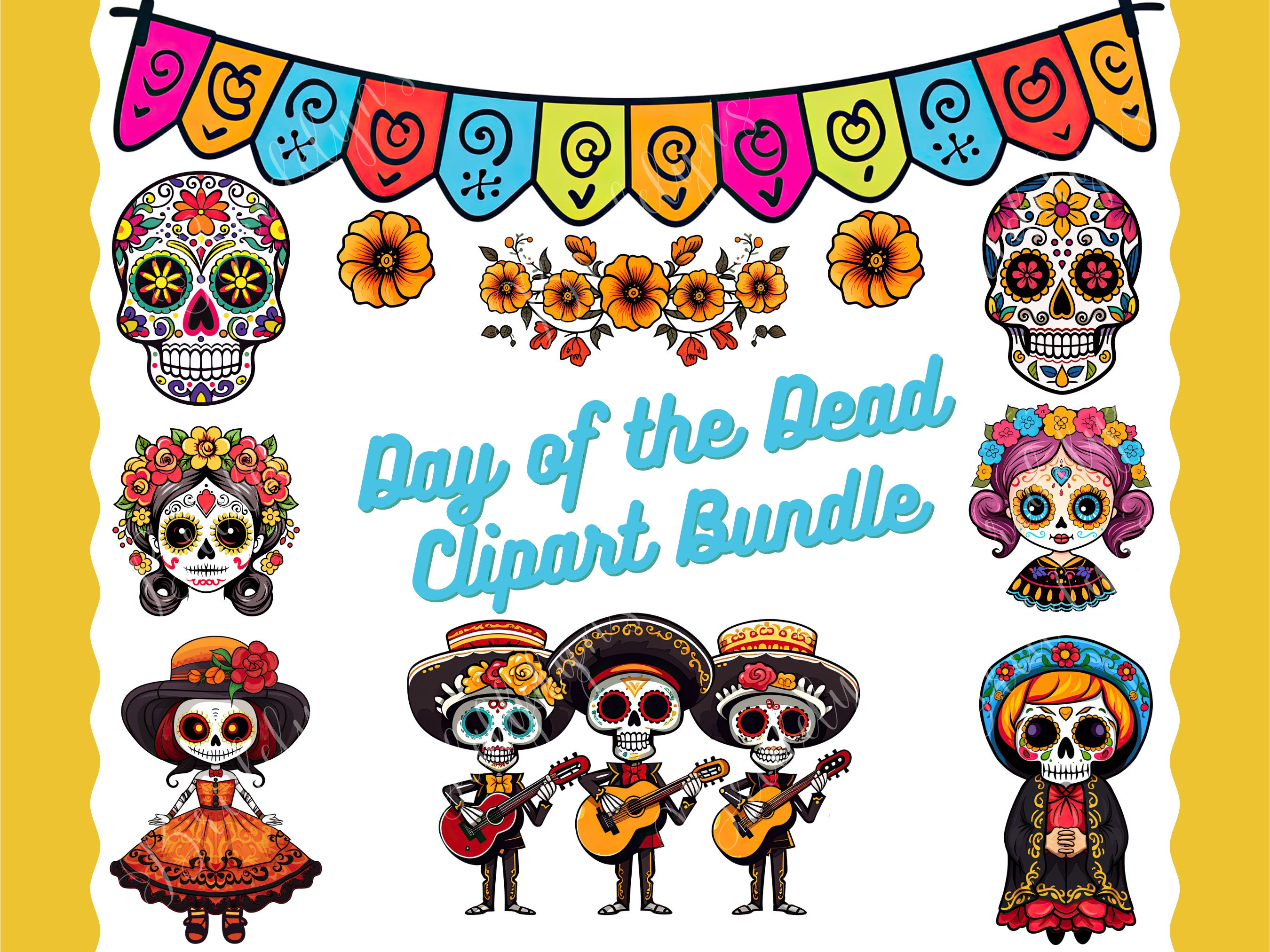 Cute Day of the Dead Clipart Bundle, Kawaii Dia De Los Muertos Images ...
