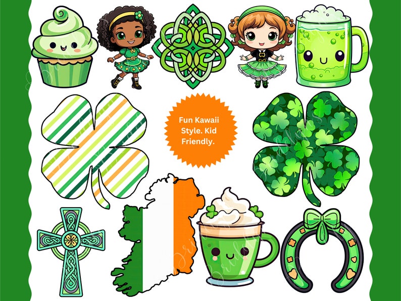 St Patricks Clipart Bundle, Irish Clipart, Ireland PNG, Irish Kawaii ...