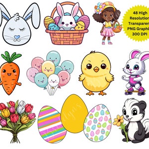Cute Easter Clipart Bundle, Kawaii Easter Clipart, Printable Easter ...