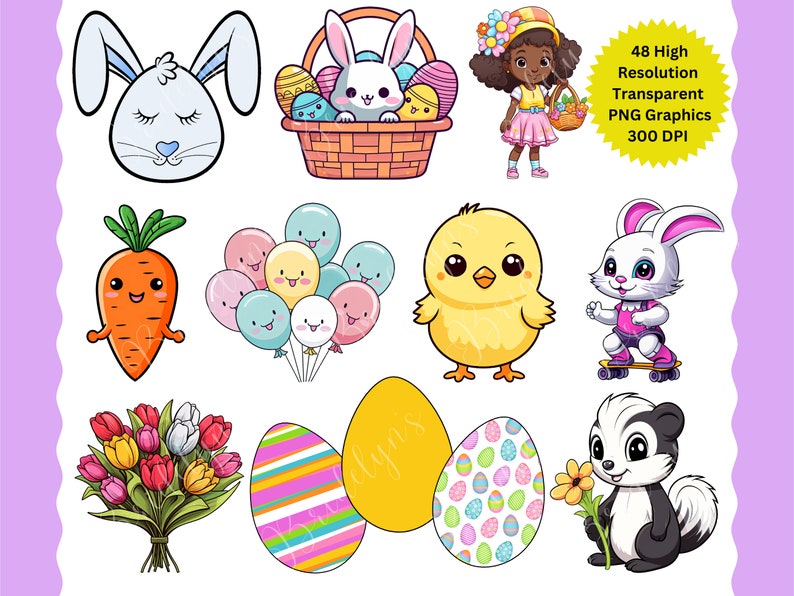 Cute Easter Clipart Bundle, Kawaii Easter Clipart, Printable Easter ...