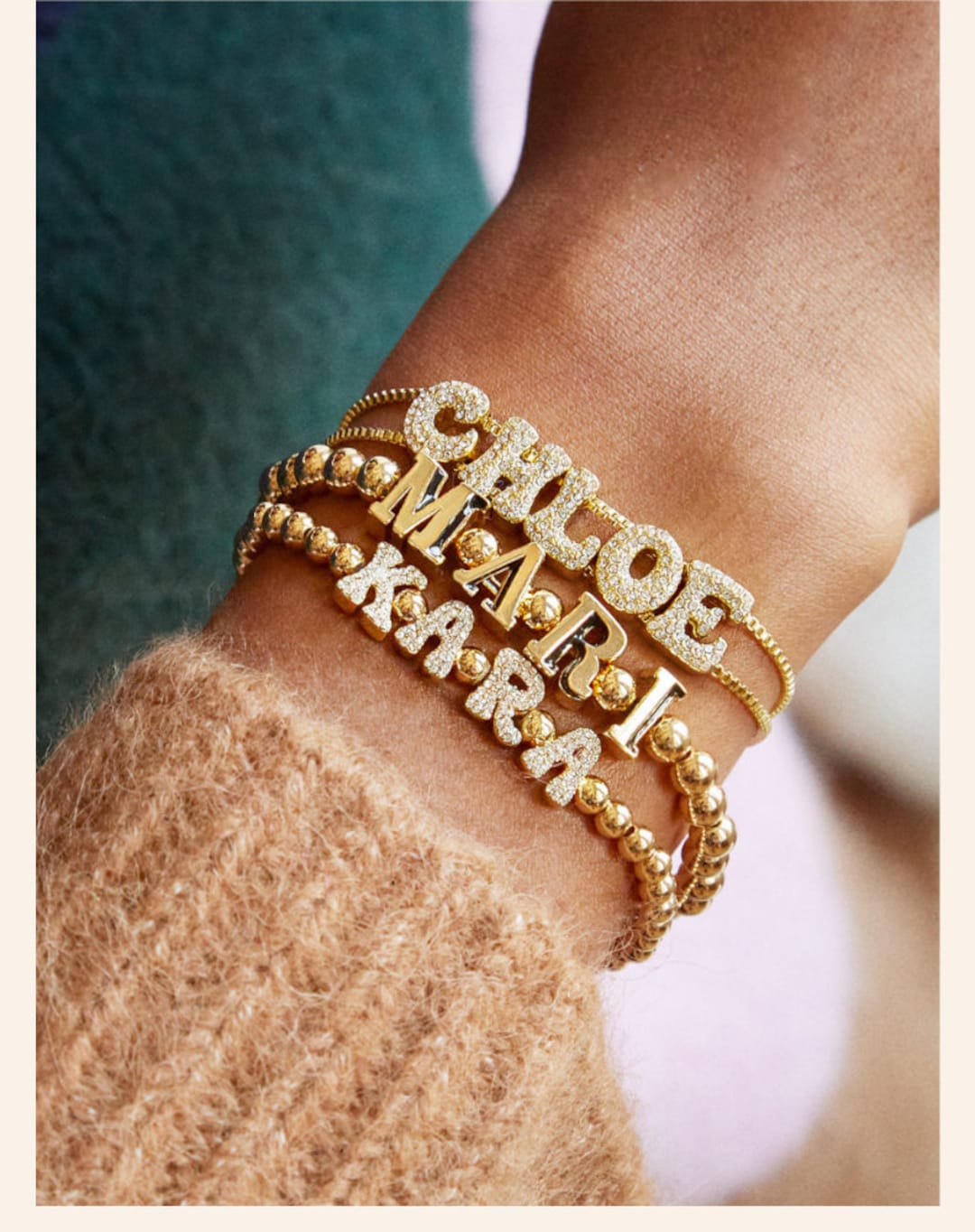 Personalized 18k Gold Plated Diamonds Bracelet, Zircon Gemstone, Beaded ...