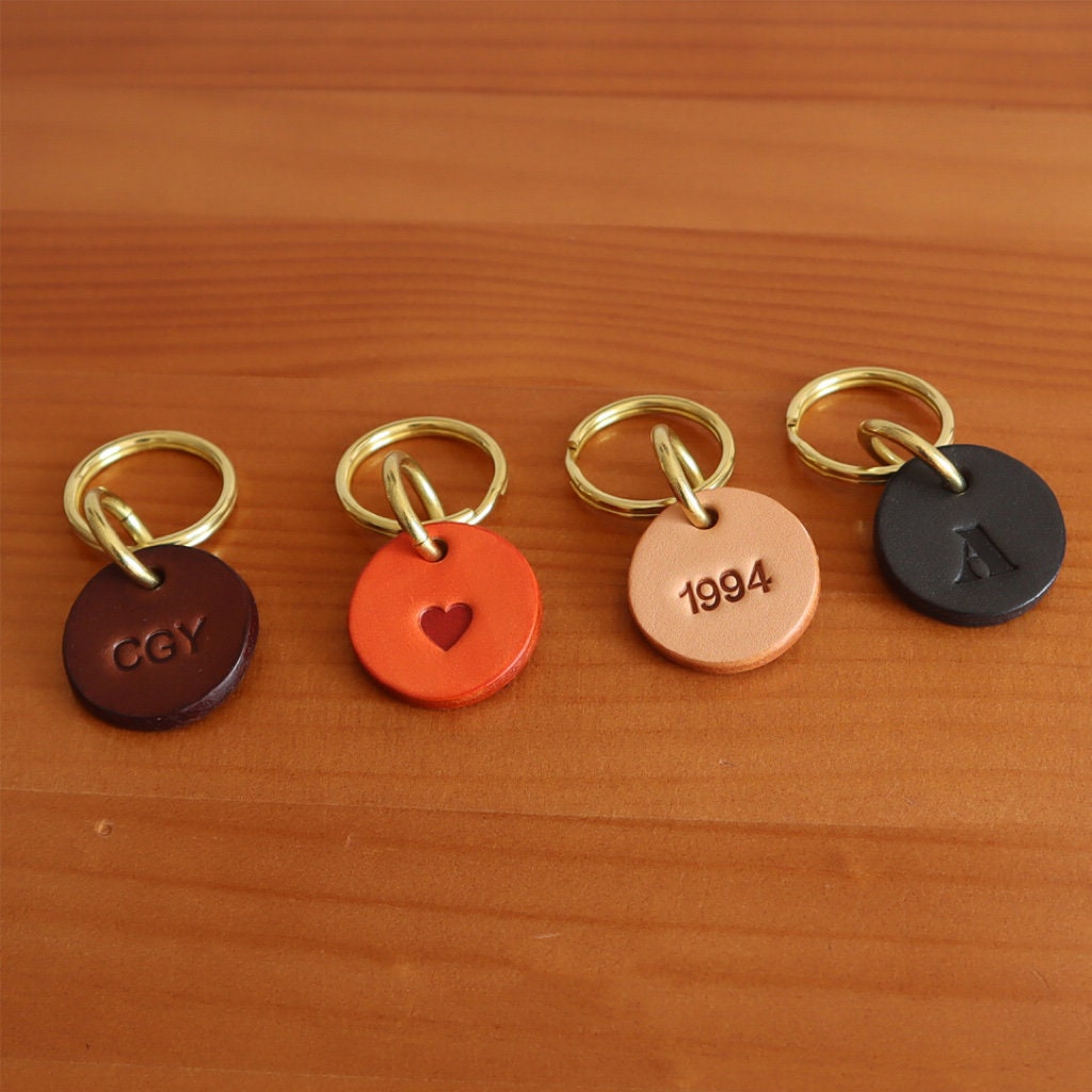 Custom Leather Keychain, Personalized Leather Keychain, Round Keychain ...