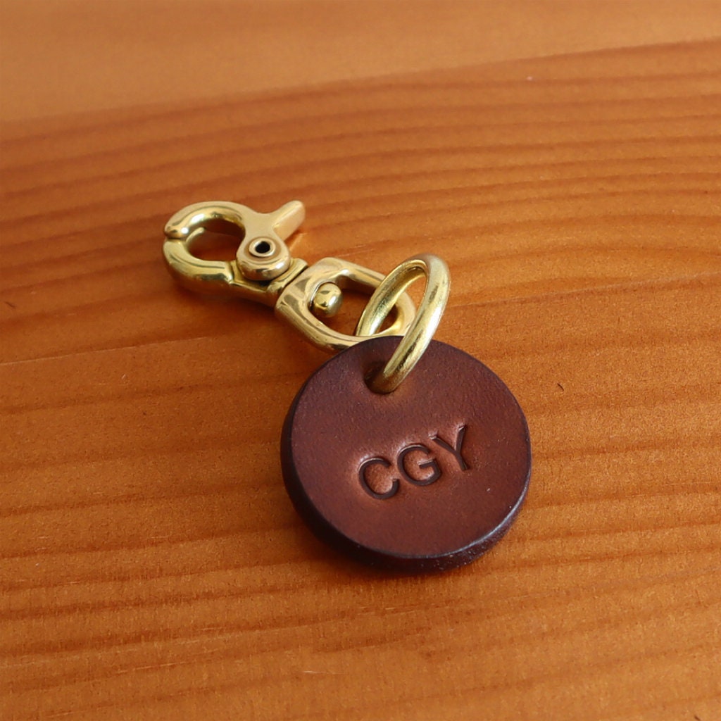 Custom Leather Keychain, Personalized Leather Keychain, Round Keychain ...