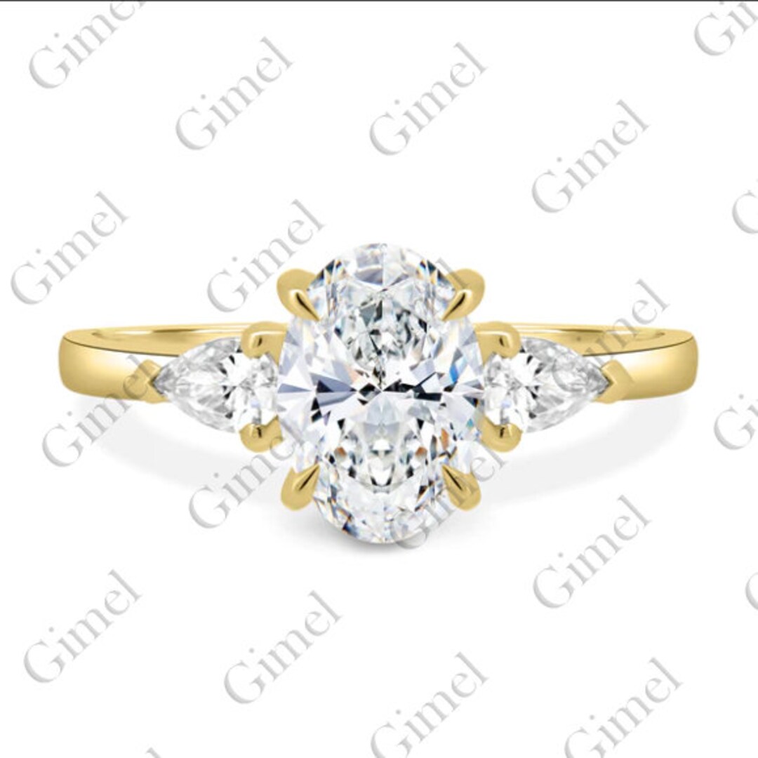Oval Three Stone Engagement Ring Trilogy Diamond Ring Oval Cut and Pear ...