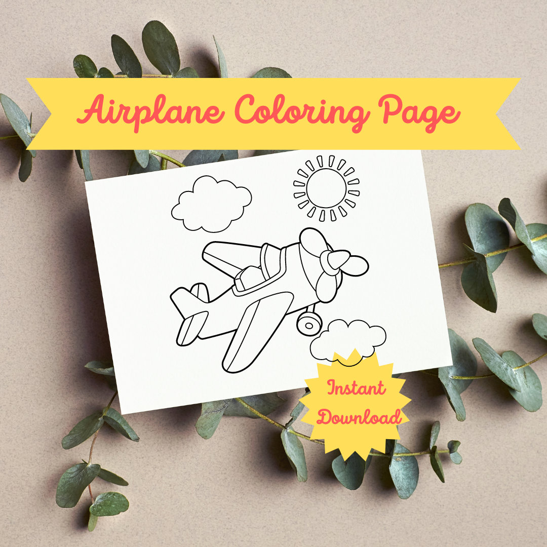 Airplane Coloring Page - Printable Instant Download, Airplane Coloring ...
