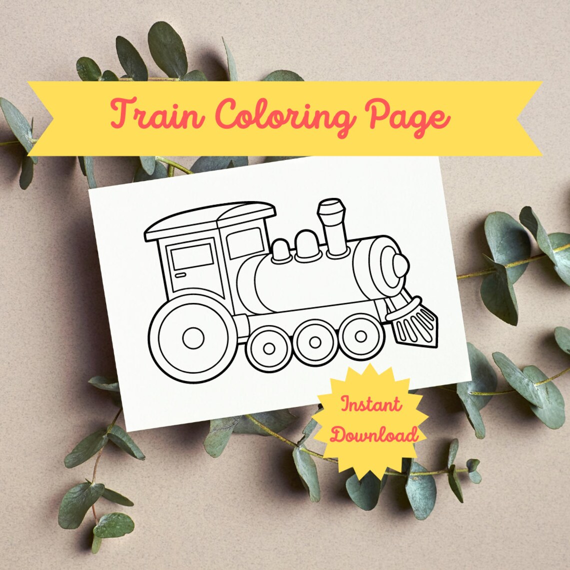 Train Coloring Page - Printable Instant Download, Train Coloring Sheet ...