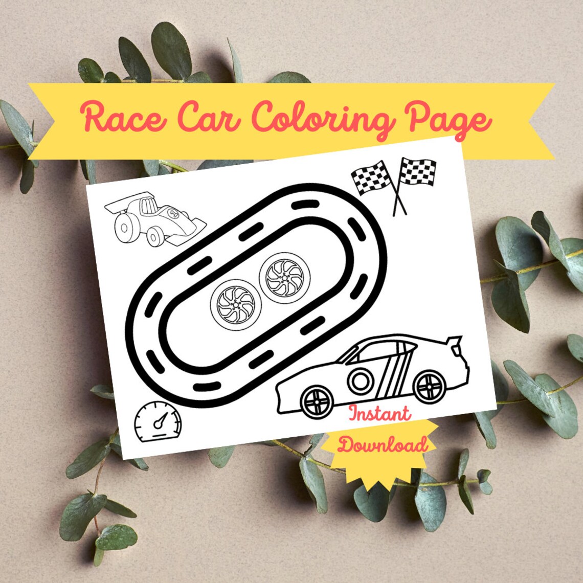 Race Car Coloring Page - Printable Instant Download, Race Car Party ...