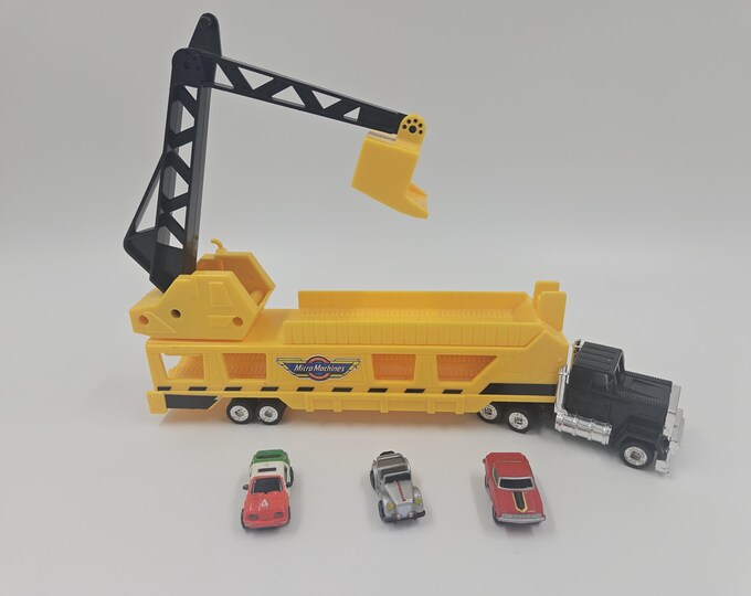 1988 Micro Machine Construction Crane Semi Truck Car Hauler With Three ...