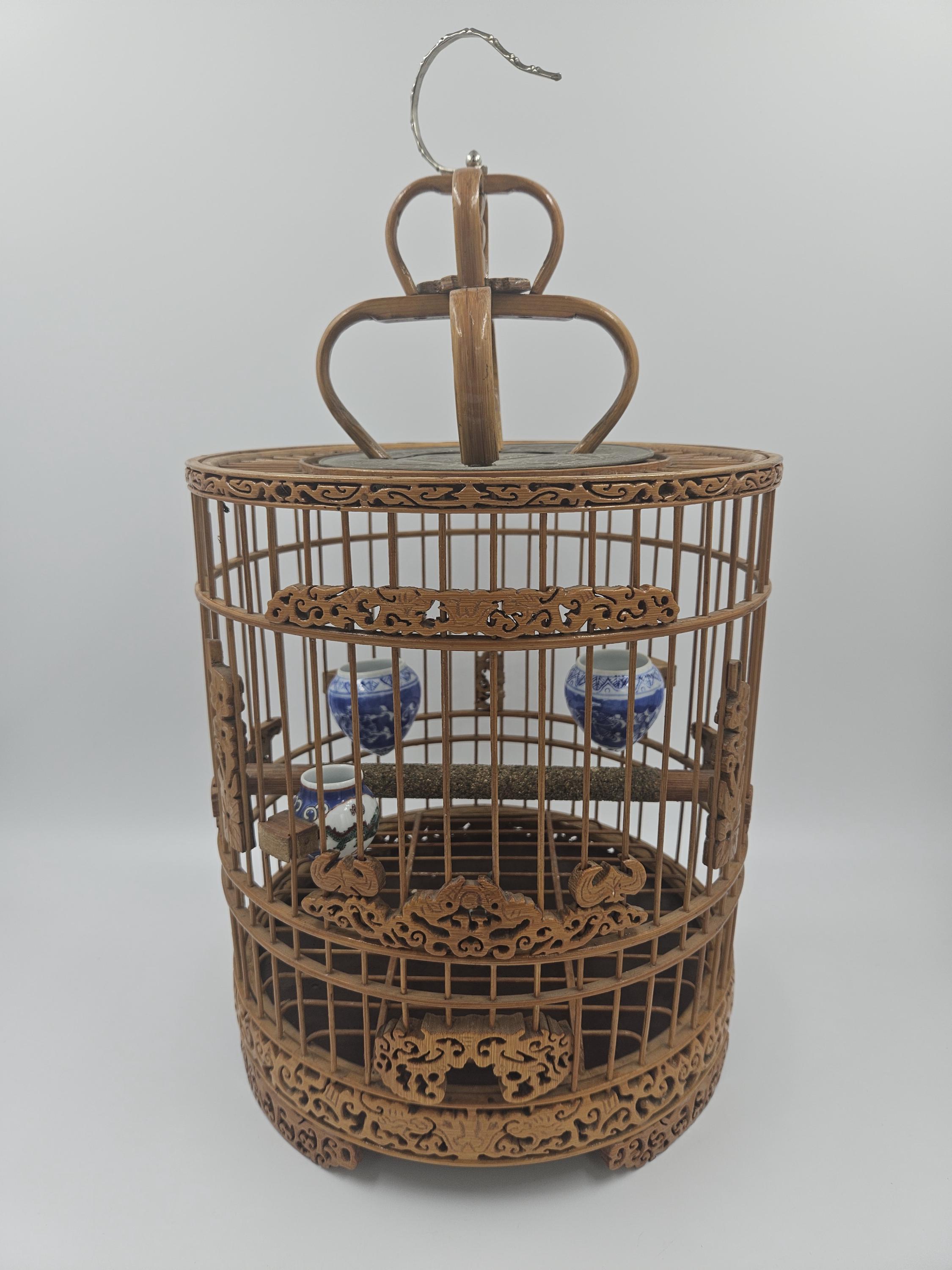 Vintage Birdcage Round Carved Bamboo Wooden Bird Cage Wood Hang or Tabletop Asia Etsy UK