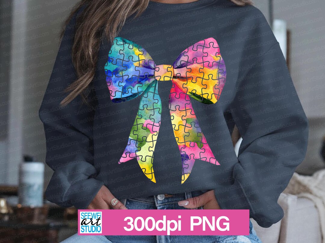 Autism Bow Png, Autism Awareness Bow Png, Autism Png, Puzzle Pieces Bow ...