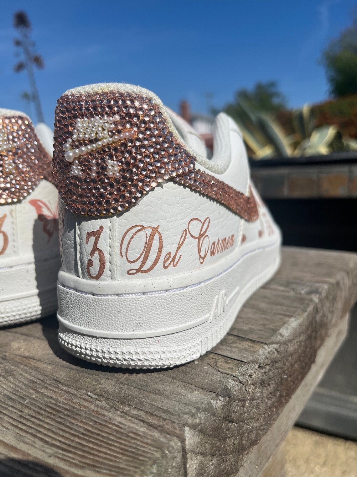 Bedazzled and Blinged Gold, Rose Gold, and Pink Custom Air Force 1 ...