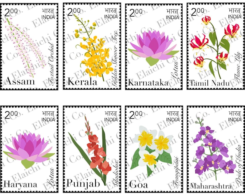 Indian State Flower Stamp Stickers - Etsy
