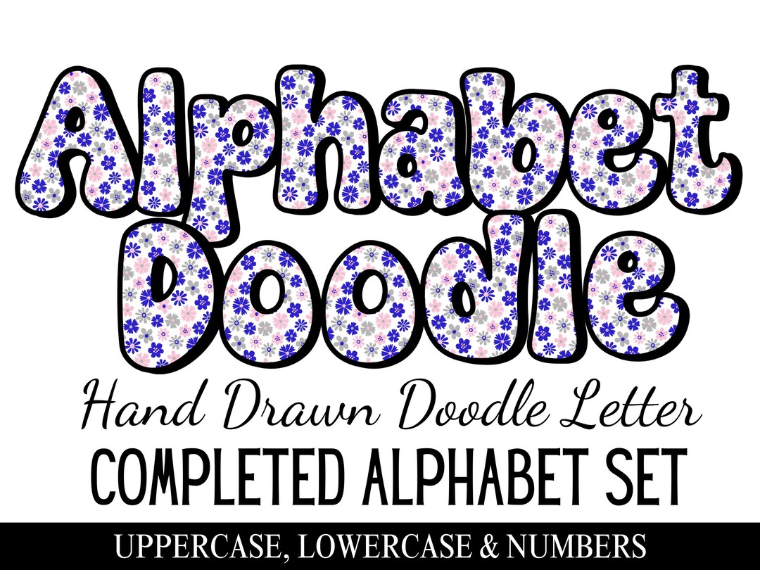 Flowers Pattern Doodle Alphabet Letters PNG Blue and Pink - Etsy