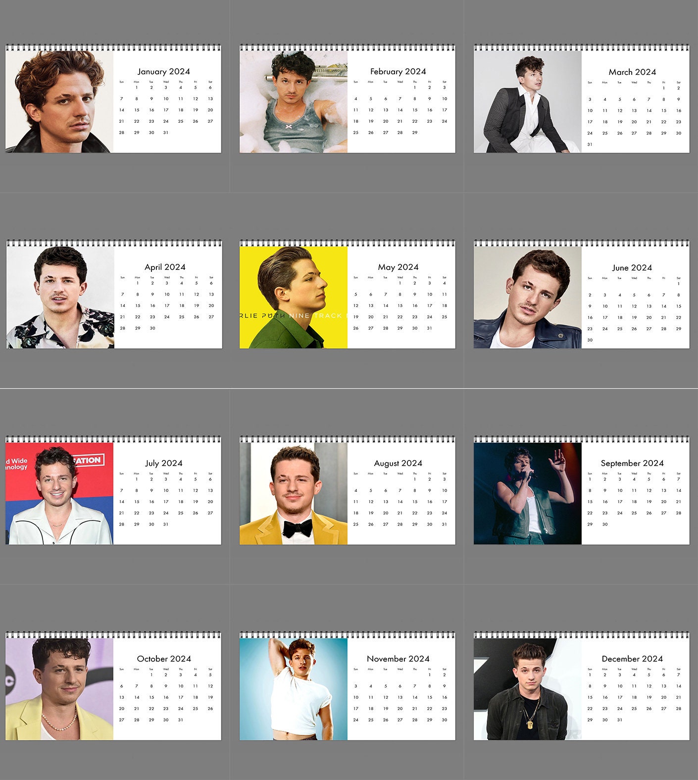 2024 Charlie Puth Calendar, 2024 Desk Calendar, Celebrity Calendar sold ...