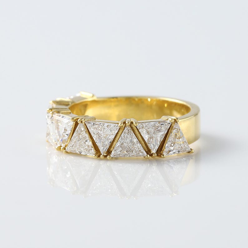 Triangle Cut Half Eternity Wedding Band, Triangle Cut Lab Grown Diamond ...