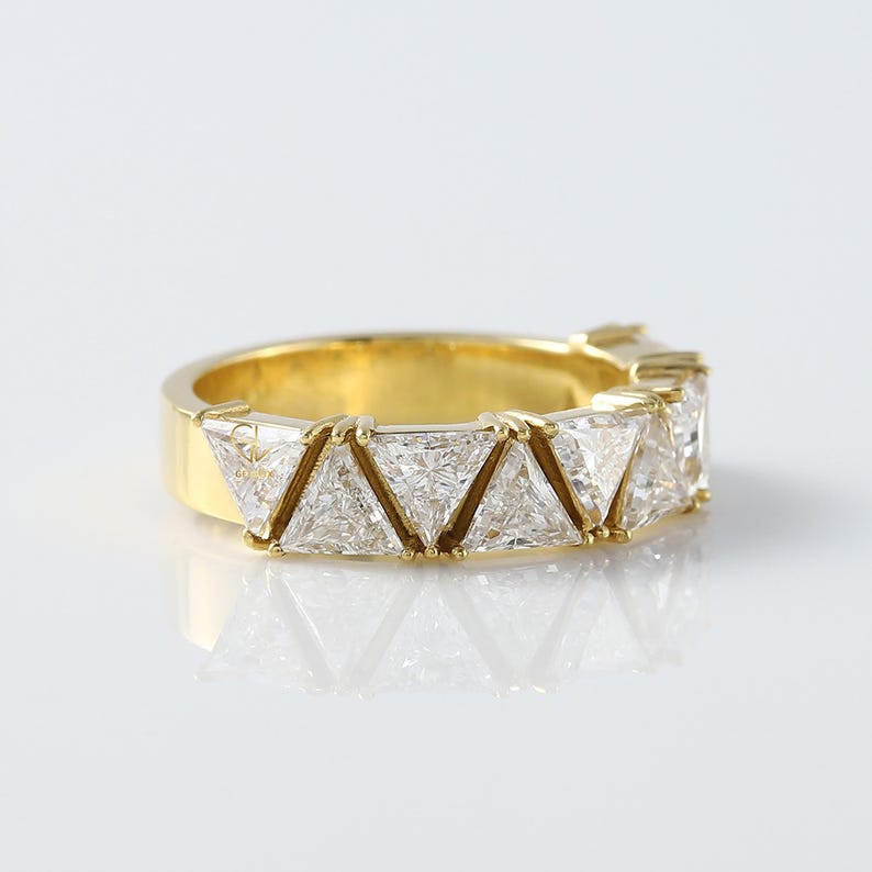 Triangle Cut Half Eternity Wedding Band, Triangle Cut Lab Grown Diamond ...
