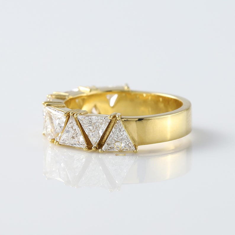 Triangle Cut Half Eternity Wedding Band, Triangle Cut Lab Grown Diamond ...