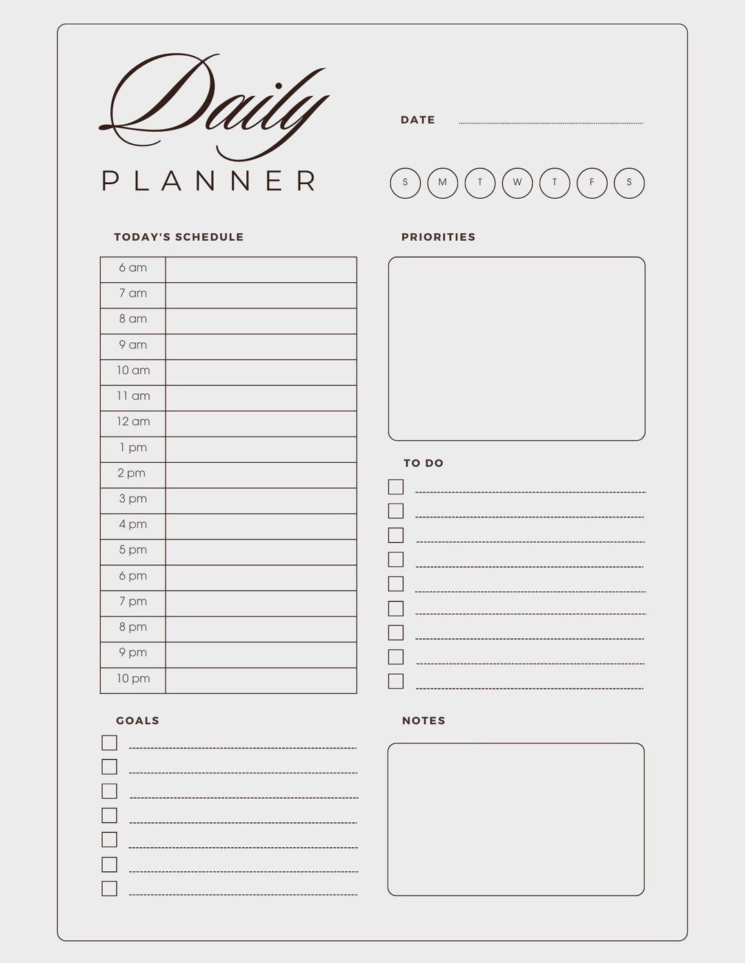 Daily Minimalist Planner, Instant Download, Daily Planner, Printable ...