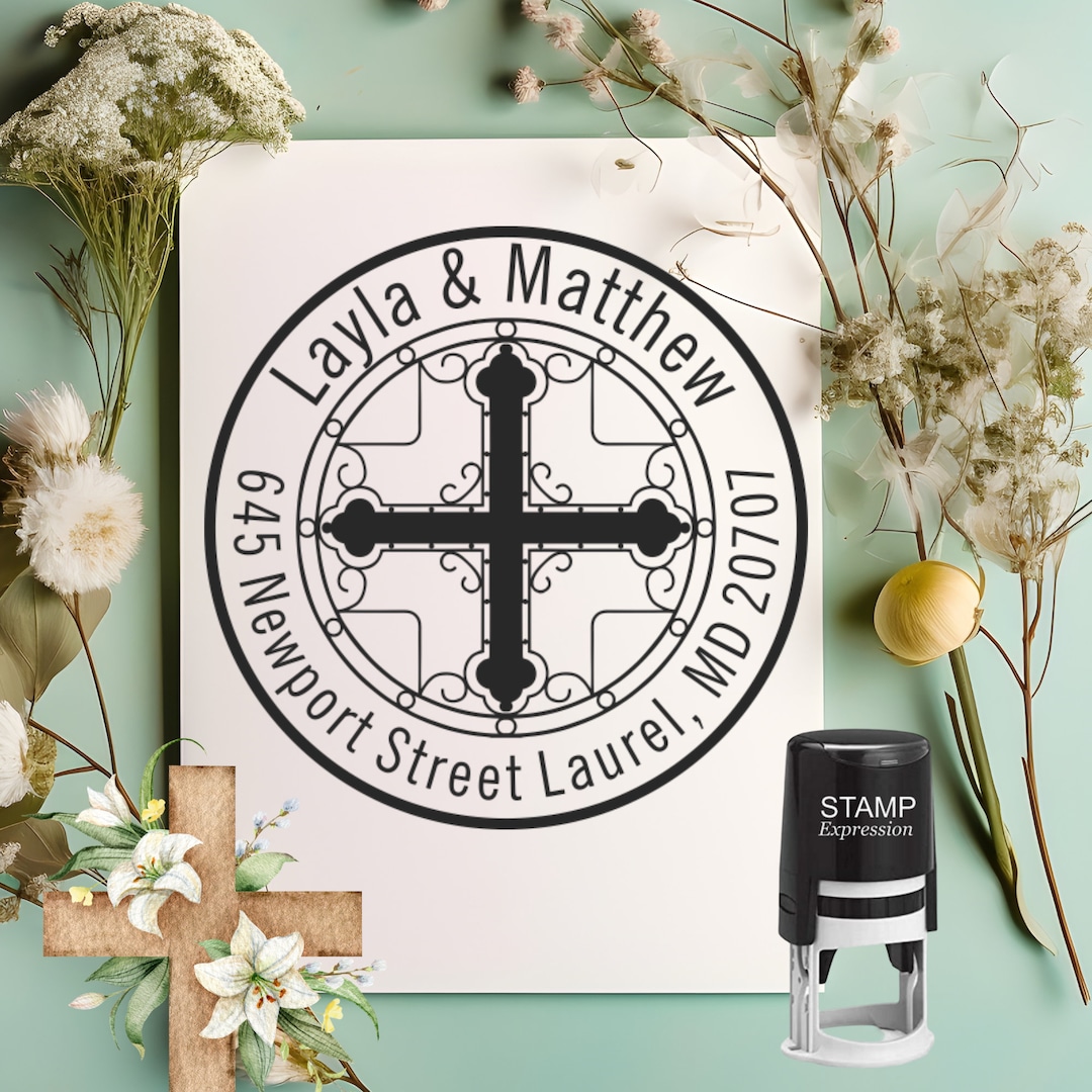 Cross Religious Christian Church Custom Return Address Stamp Self ...