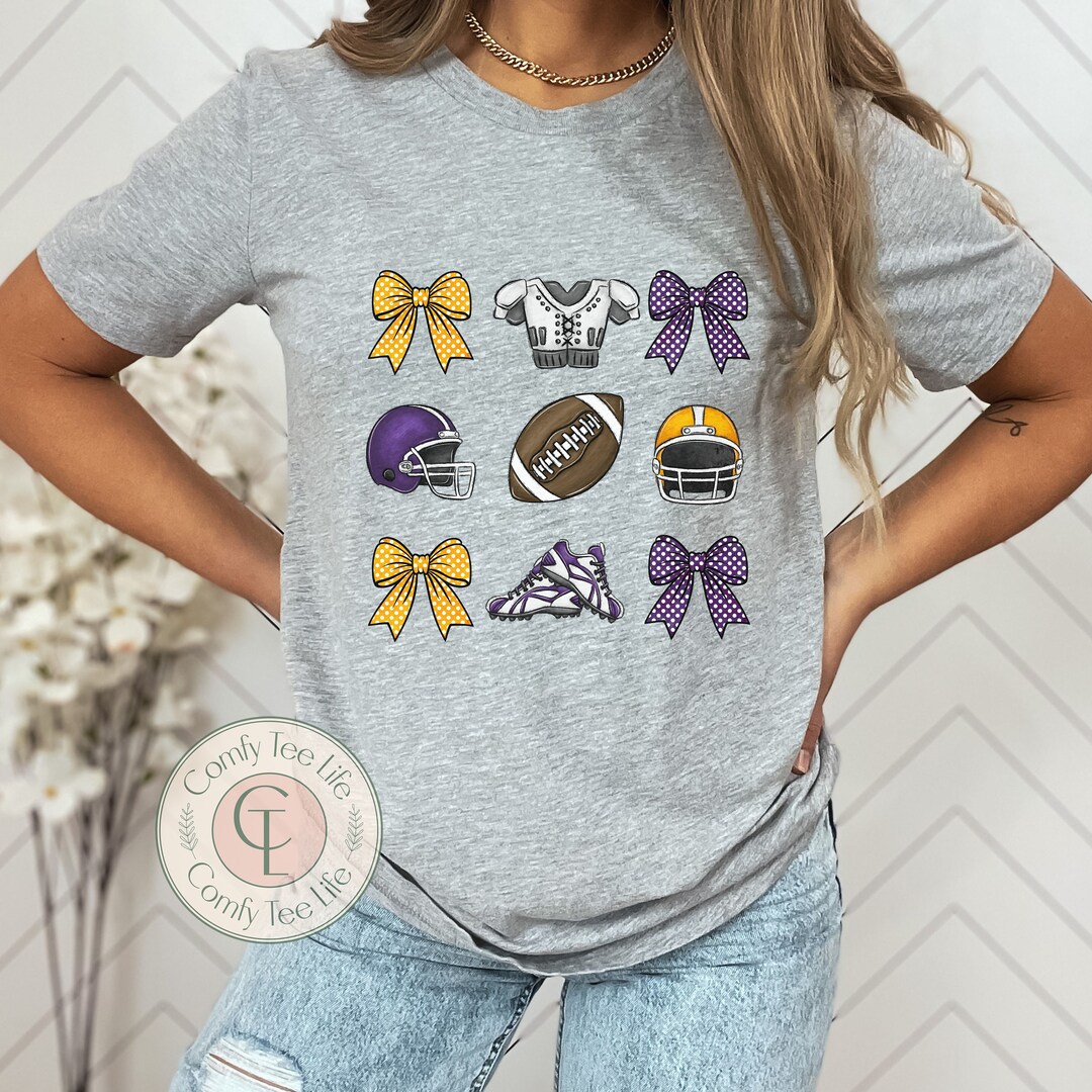 Purple and Gold Helmet Bow Coquette Shirt, Purple Gold Team Shirt ...