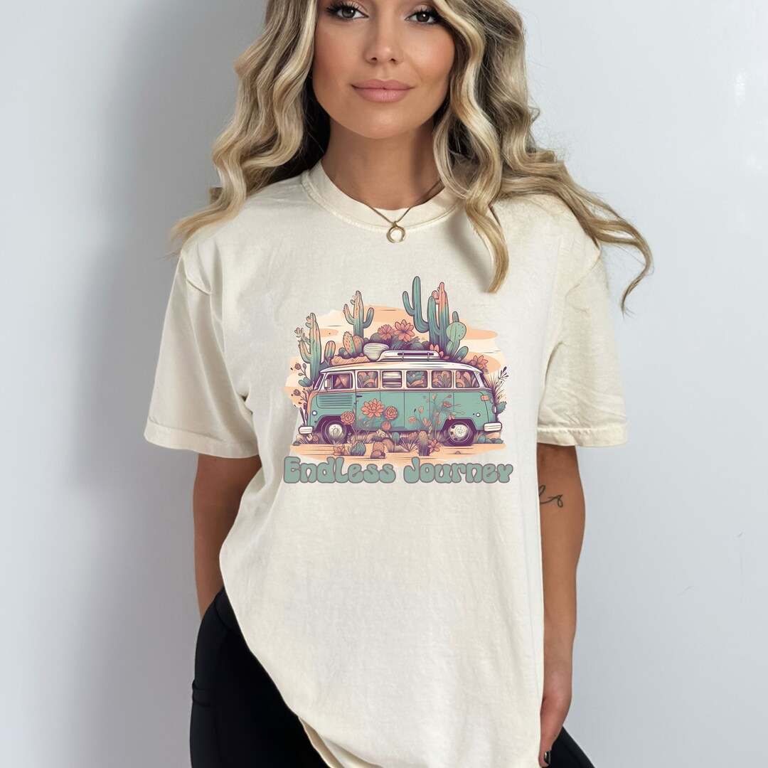 Retro Hippie Bus Endless Journey Comfort Colors Shirt, Van Life Shirt ...