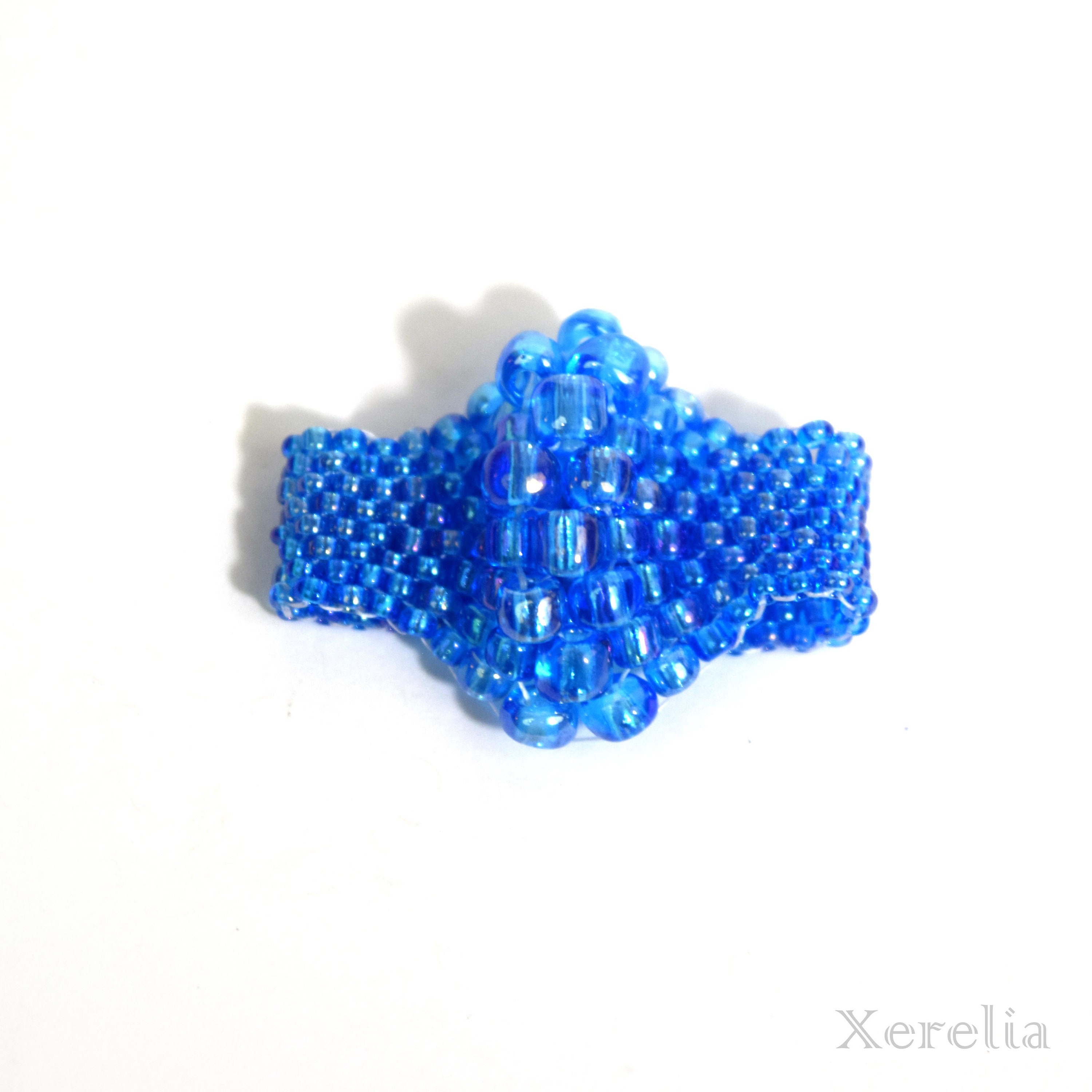 Cyan Blue AB Beaded Peyote Bubble Ring Bold Boho Fashion Statement ...