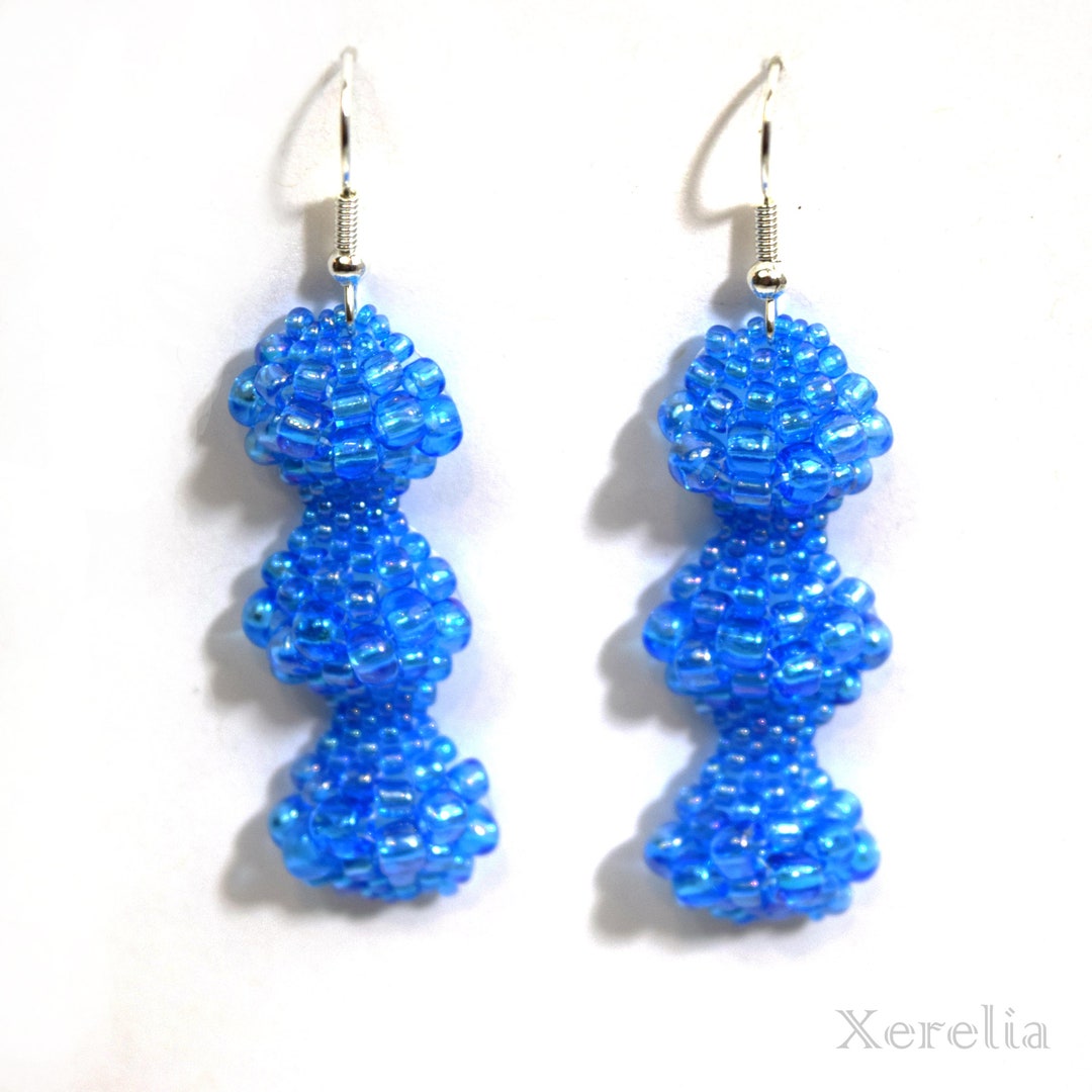Cyan Blue AB Beaded Peyote Bubble Earrings Bold Boho Fashion Statement ...