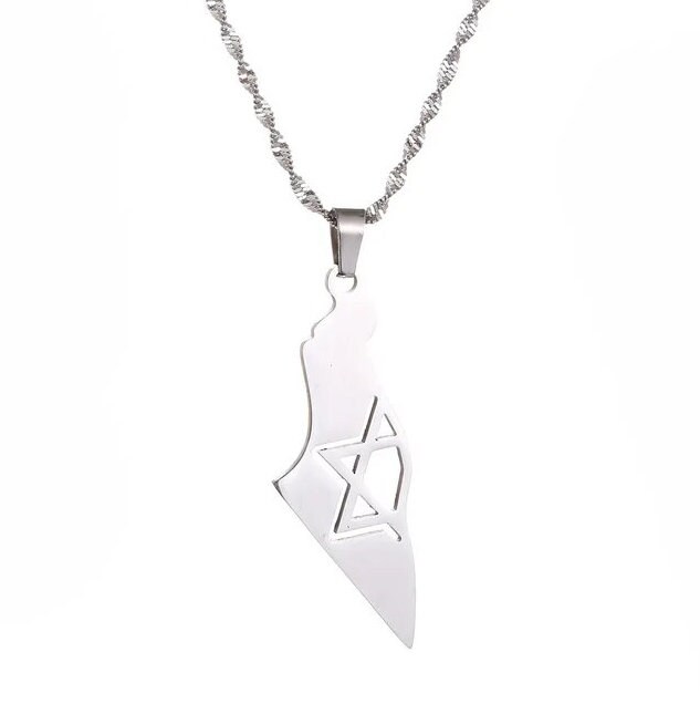 Stainless Steel Israel Map Pendant Necklace With Magen David, Gold and ...