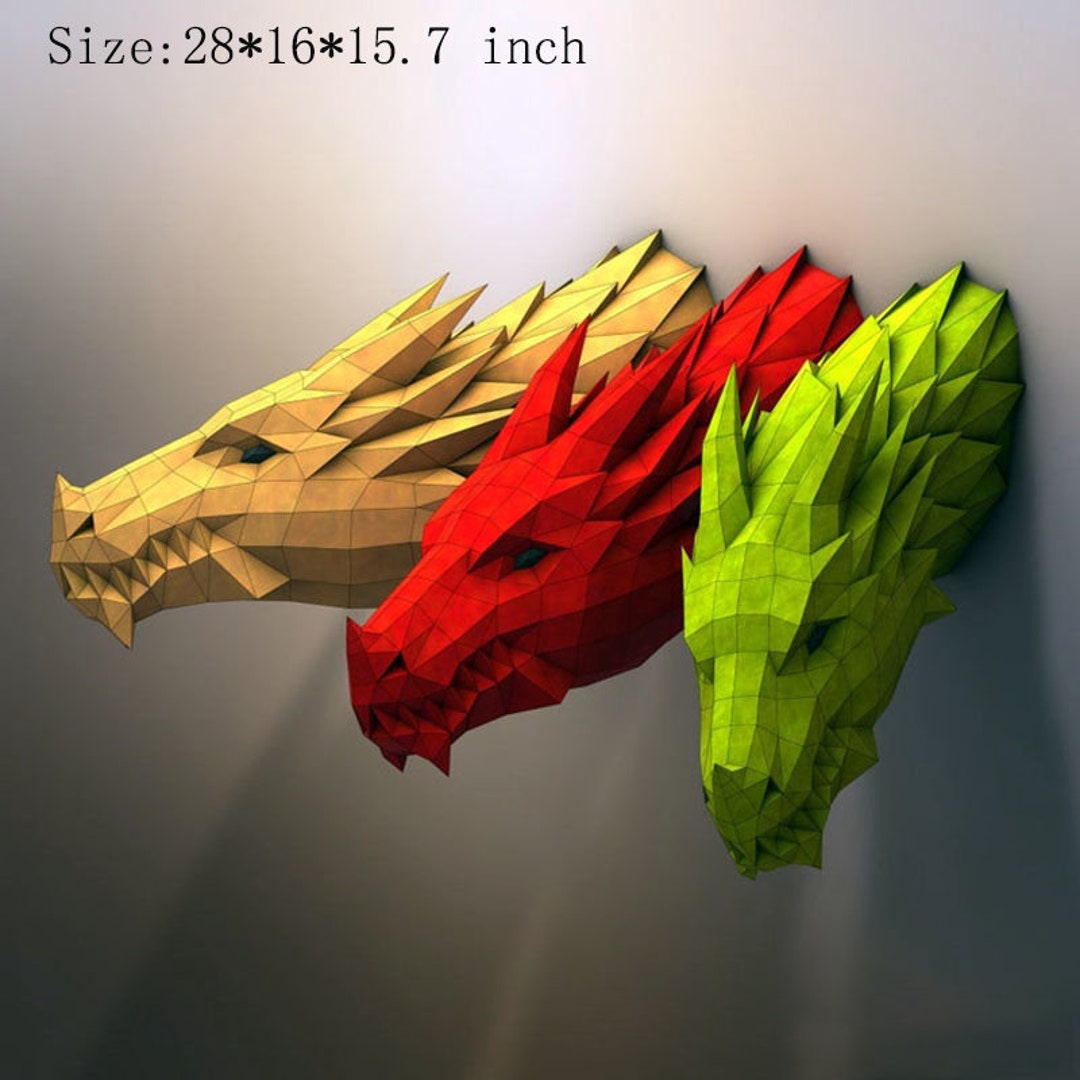 Papercraft DRAGON Head DIY 3D Dragon Papercraft Kit Dragon - Etsy
