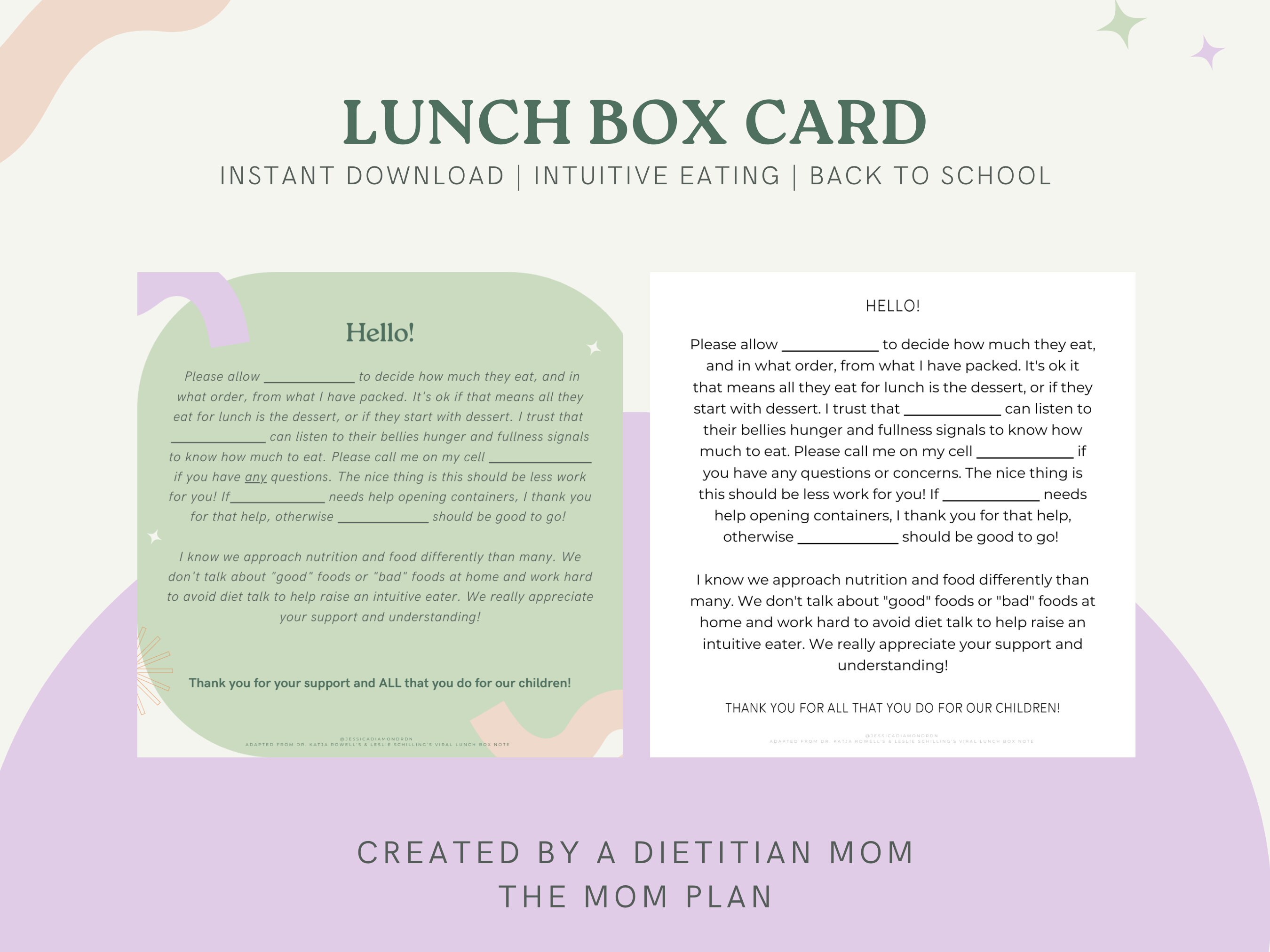 Minimalist Lunch Box Note, Lunch Notes, PDF Instant Download, Kid Lunch ...