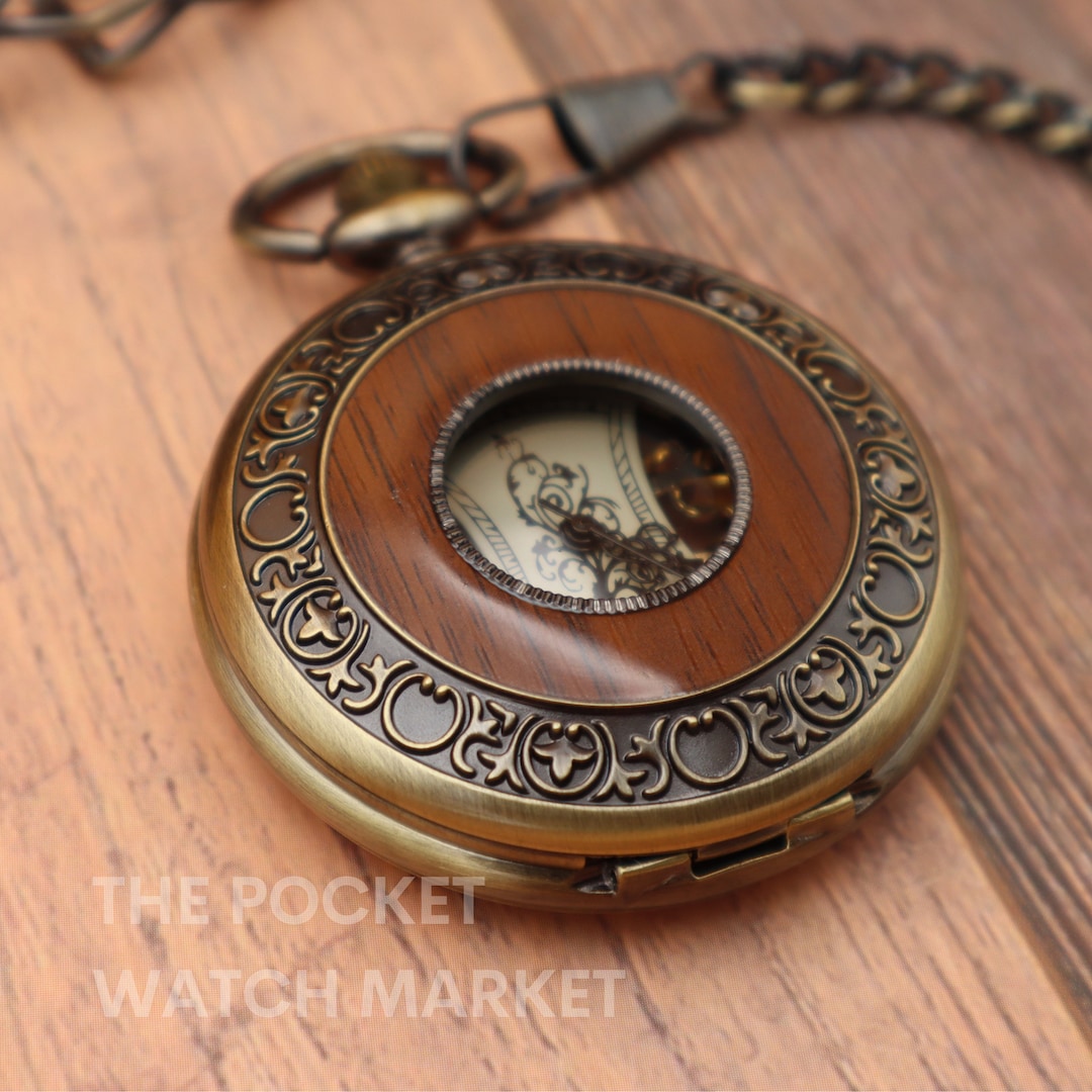 The Caesar - Signature Mechanical Pocket Watch With Metal Chain - Wood ...