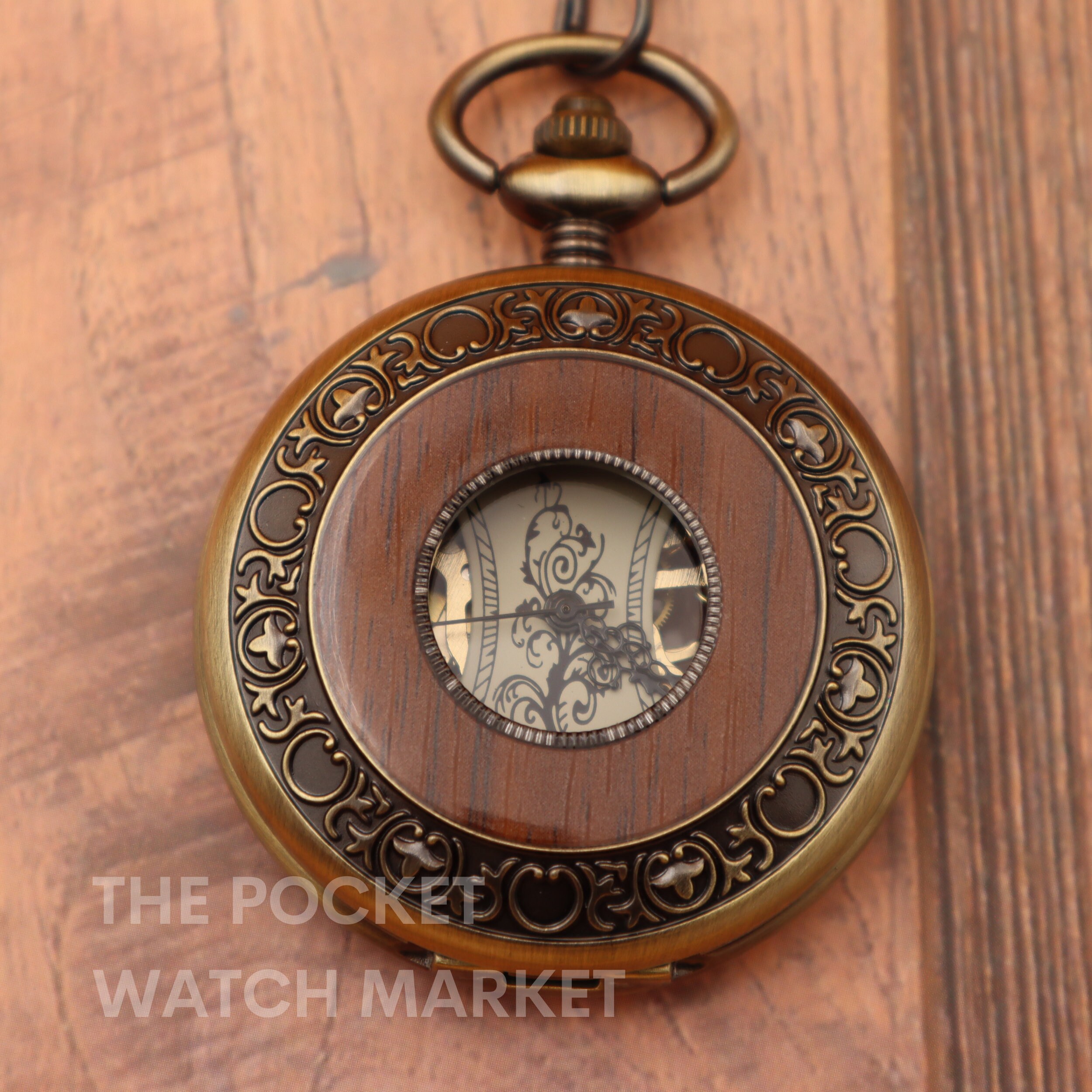 The Caesar - Signature Mechanical Pocket Watch With Metal Chain - Wood ...