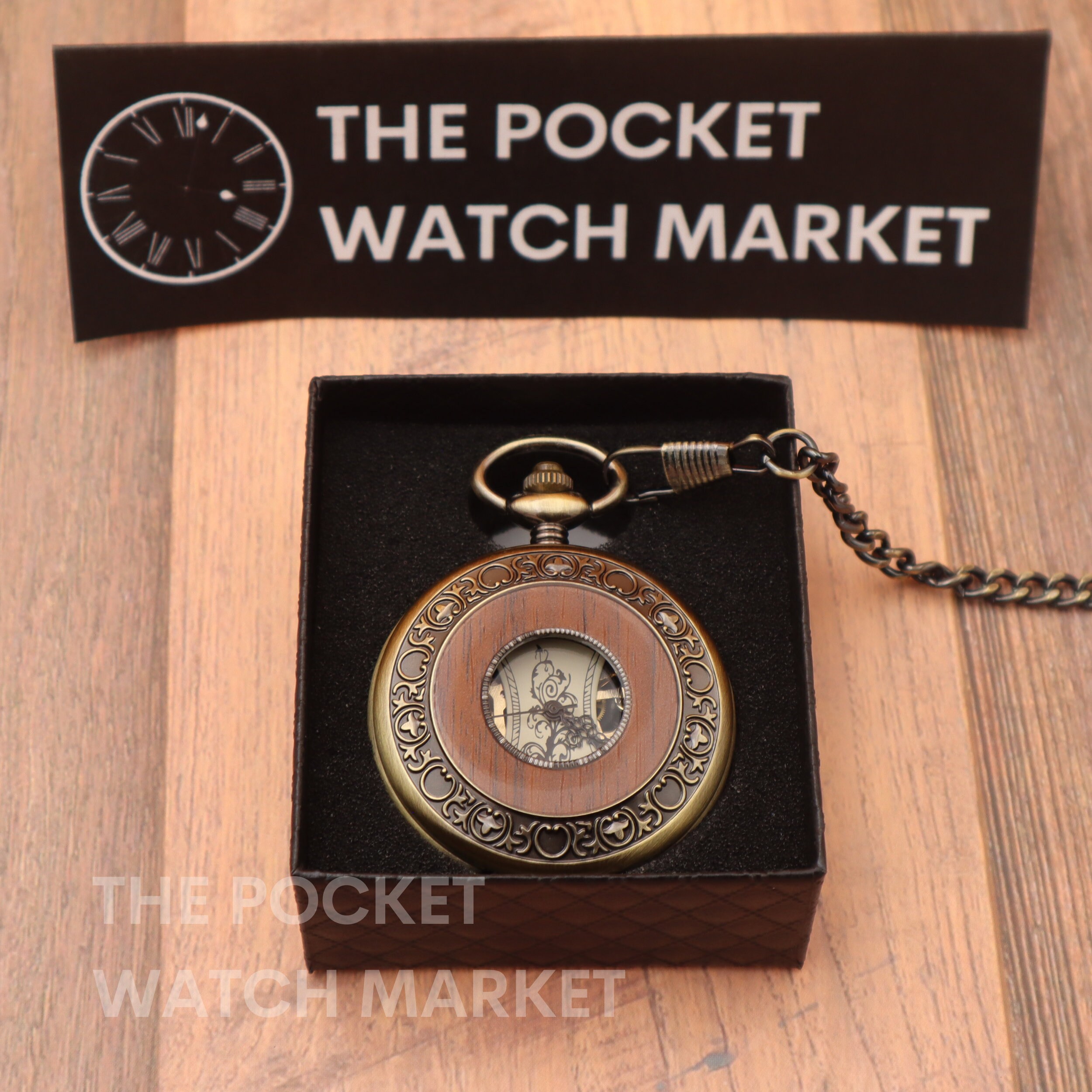 The Caesar - Signature Mechanical Pocket Watch With Metal Chain - Wood ...