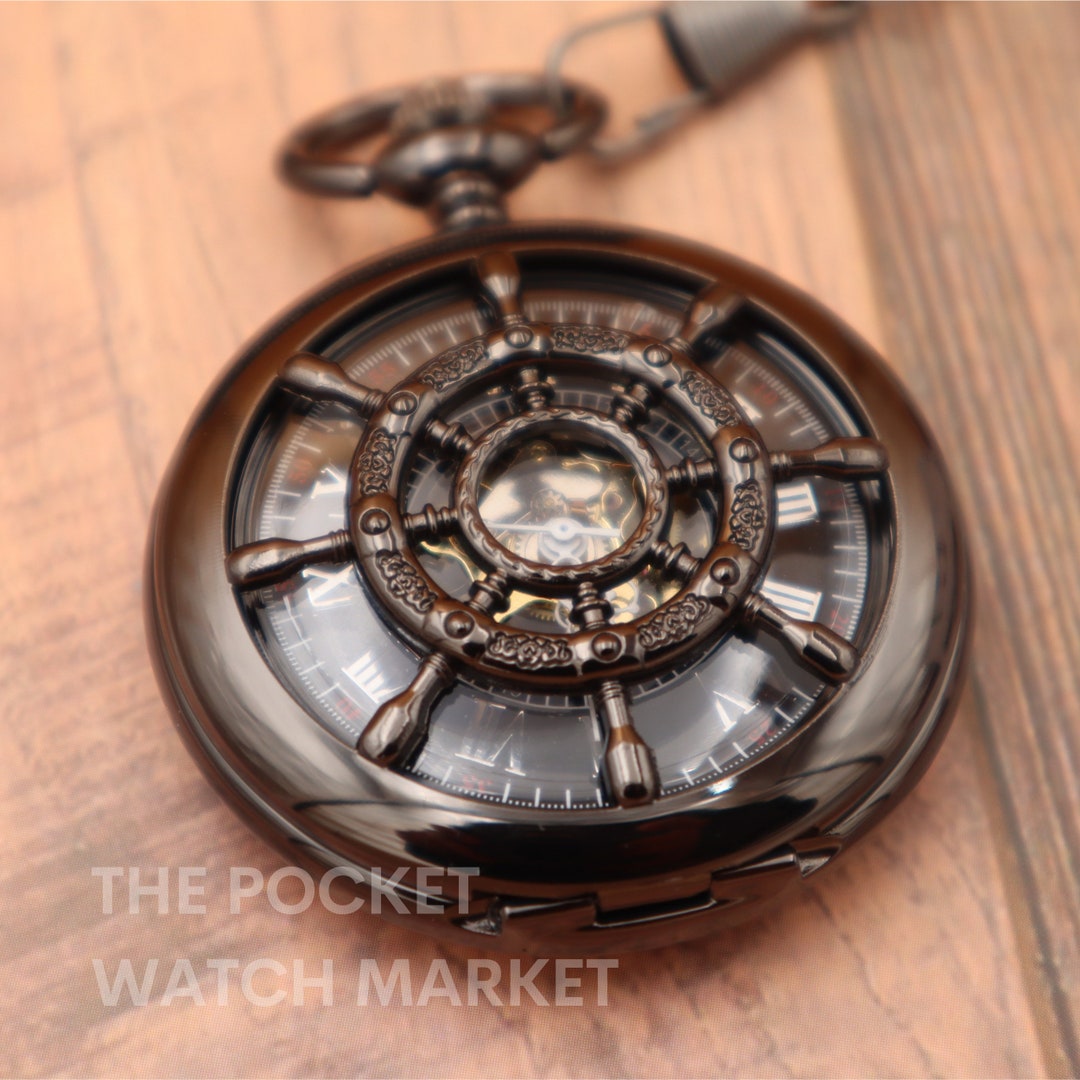 The Thomas - Signature Mechanical Pocket Watch With Metal Chain - Black ...