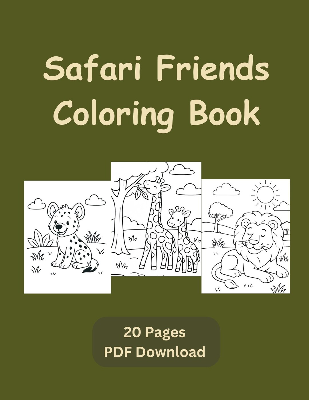 Safari Friends Coloring Book for Kids – 20 Printable Pages of Cute ...