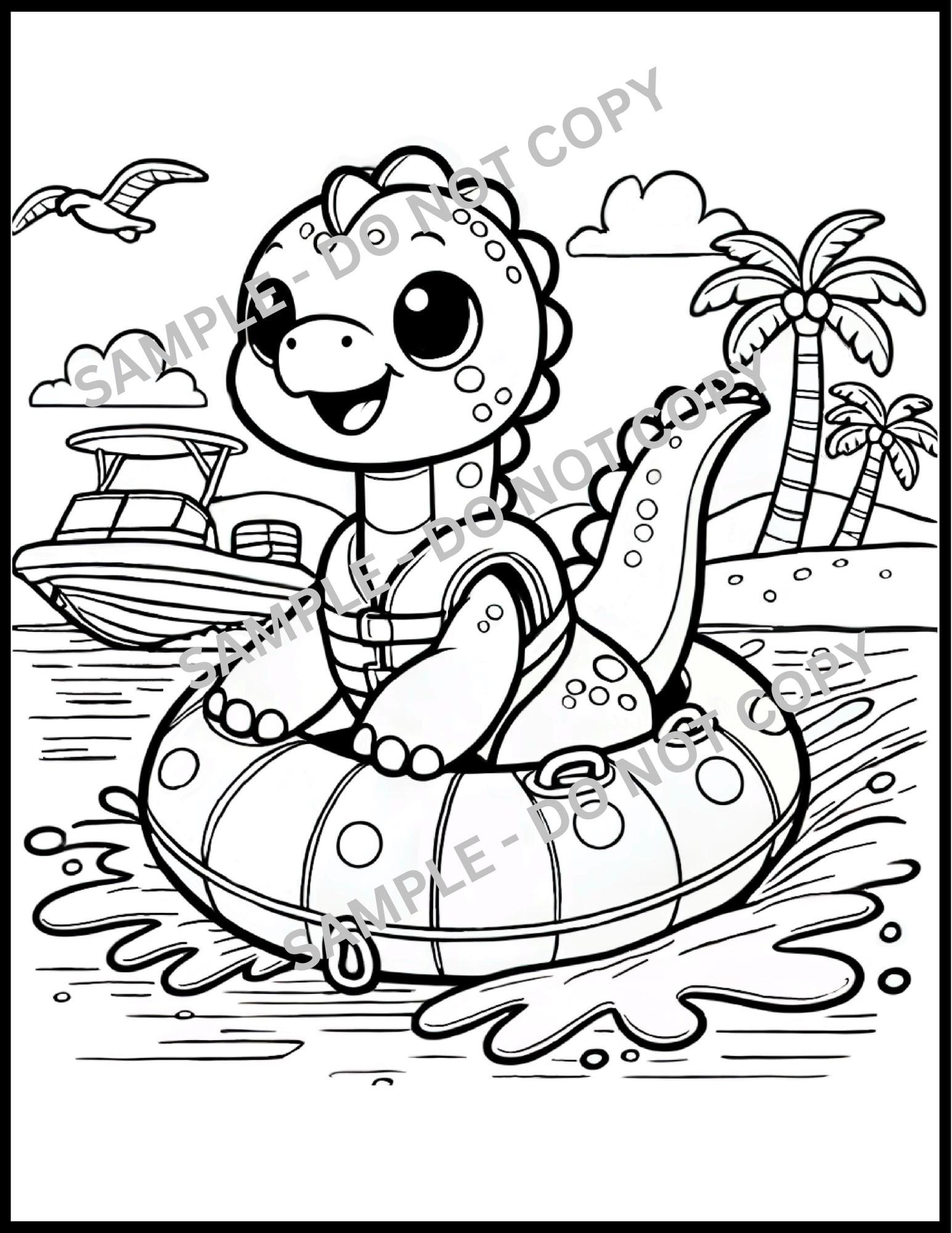 Printable Dinosaur Coloring Book: Dino’s at the Beach – 20 Fun Summer ...